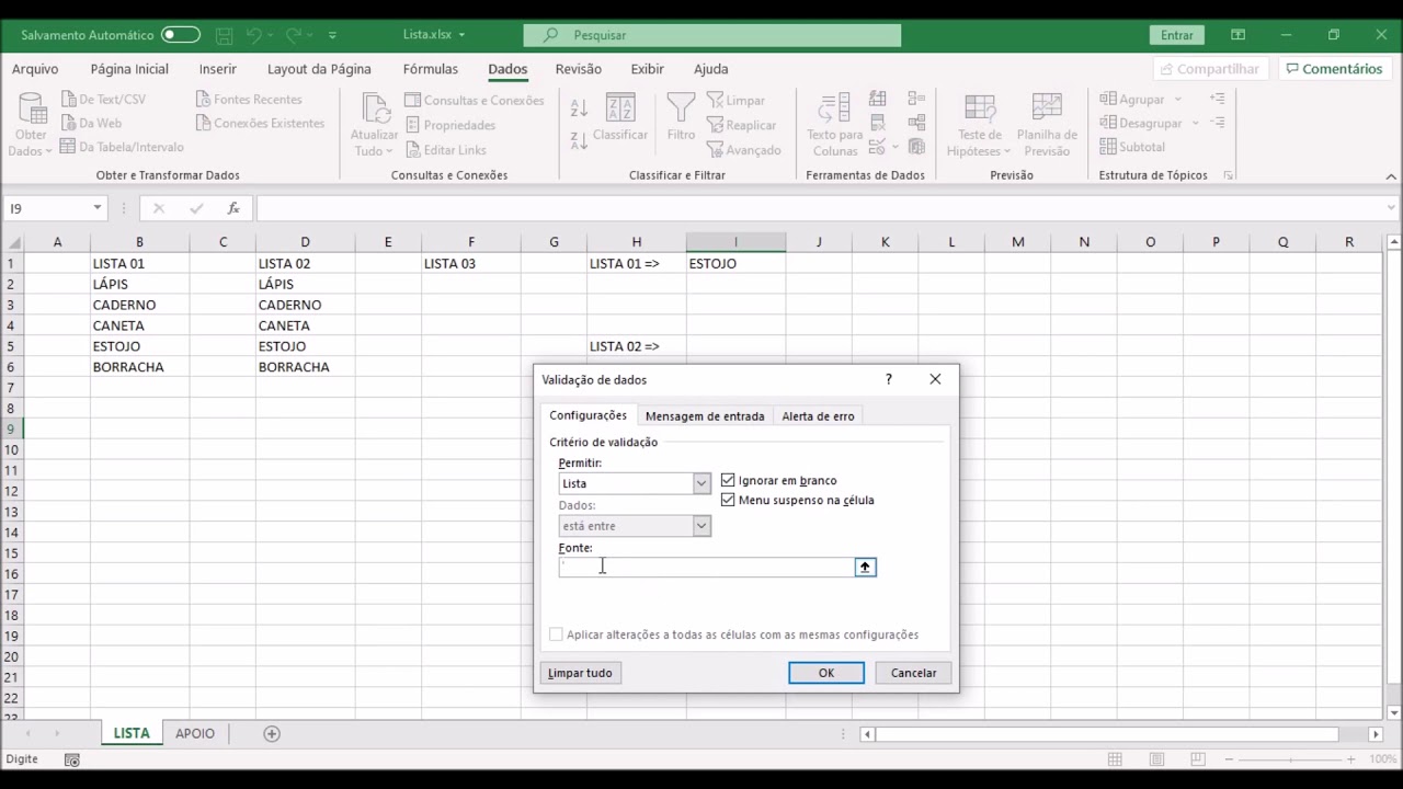 Caixa de Seleção / Lista / Lista Suspensa / Lista de Opções no Excel ...