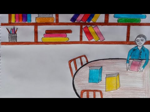 How to draw a Library step by step || Easy Library drawing. - YouTube