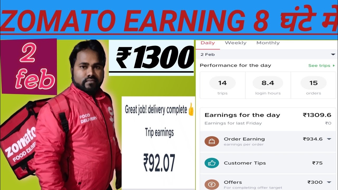 #ZOMATO EARNING 8 घंटे में ₹1300 #zomato earning #sanjay on the way - YouTube