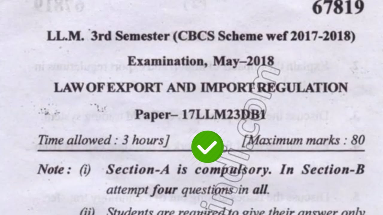 2018 Mdu LLM 3rd Sem Law of Export & Import Regulation Question Paper ...