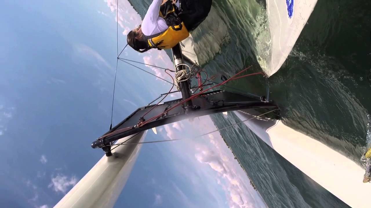 Hobie 16 pitchpole and righting using righting pole - YouTube