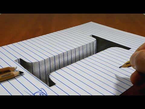 Draw a Letter I Hole on Line Paper   3D Trick Art