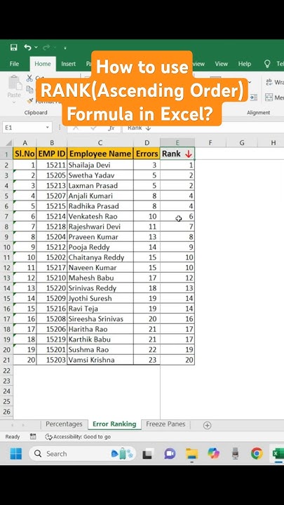 How To Use RANK(Ascending Order) Formula in Excel ? | Telugu Step By Step Tutorial - YouTube