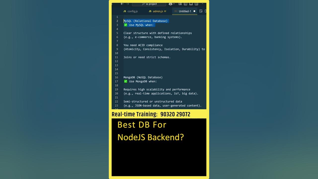 NodeJS Tutorial For Beginners | Which Database is Best for Your Node.js Backend? #shorts #coding ...