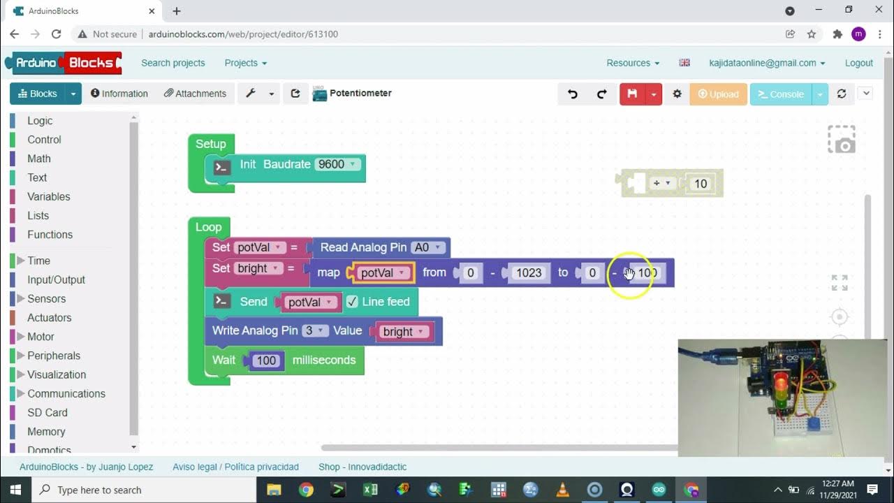 How to control led brightness using arduino easycode #arduinoblocks #potentiometer #arduino ...