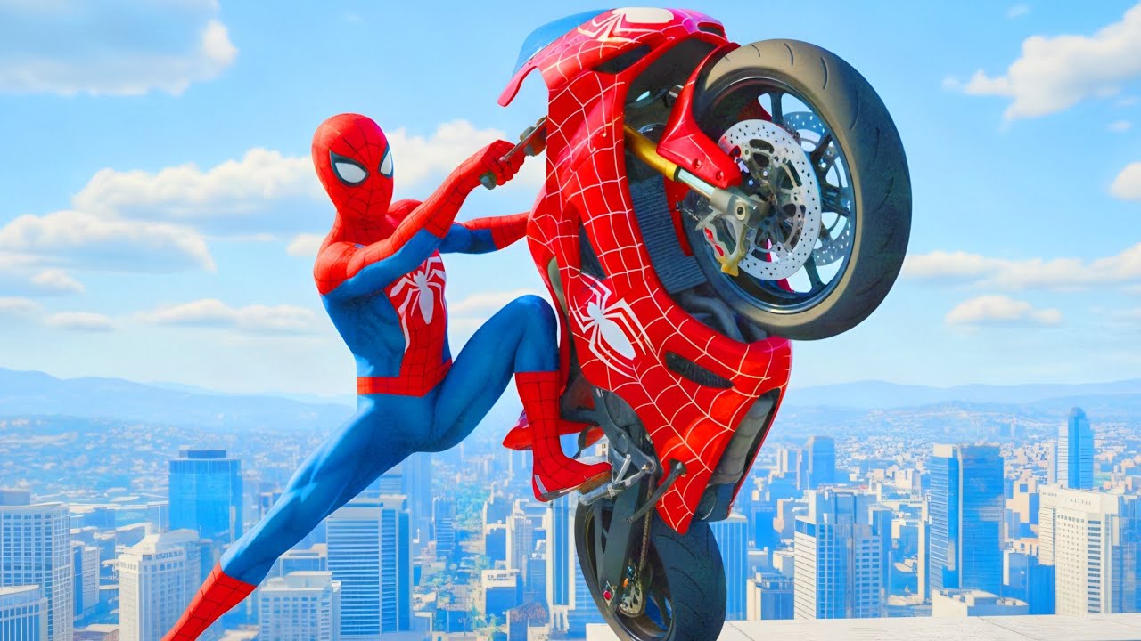 Spider-Man Falling From Bike Epic Ragdolls Stunt Fails | GTA 5 ...