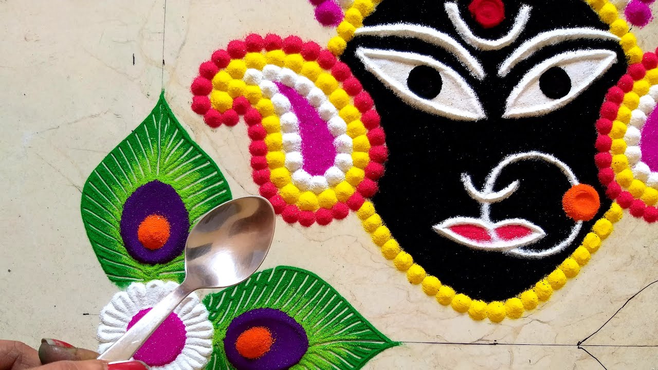 Durga mata face rangoli | Navratri rangoli design | Diwali Dussehra ...
