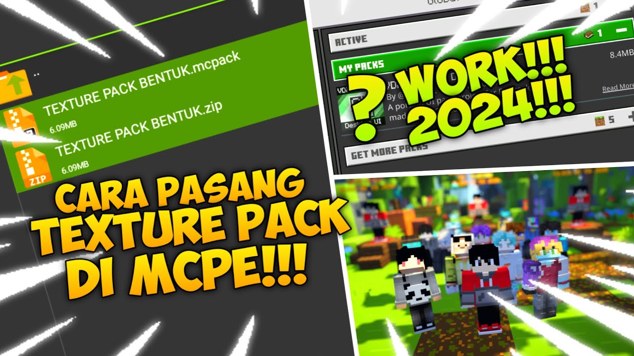 CARA PASANG TEXTURE PACK MCPE 1.20+ TERBARU 2024 YANG BERBENTUK ZIP DAN MCPACK DI JAMIN WORK 100 ...