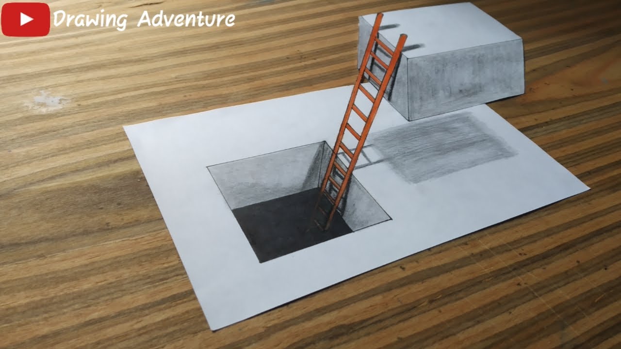 How To Draw 3D Ladder Drawing for Beginners - Step By Step - YouTube