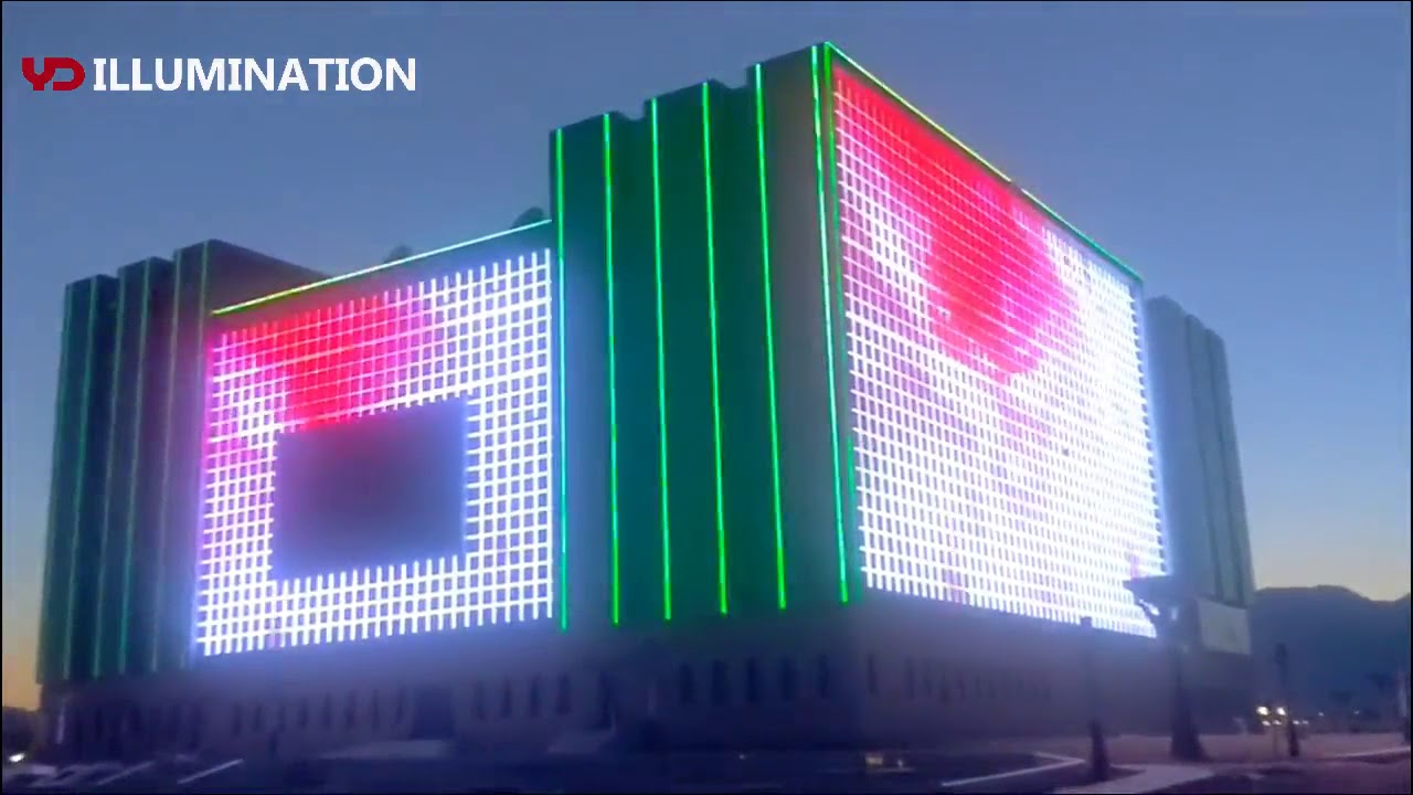 YD IP68 outdoor led pixel media display for broadcasting building - YouTube