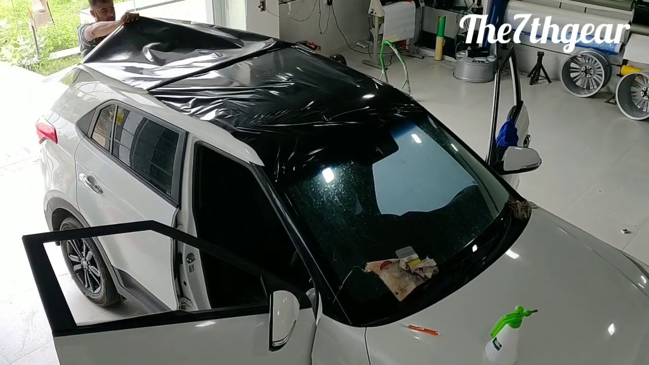 Roof wrap gloss black on Hyundai creta. - YouTube