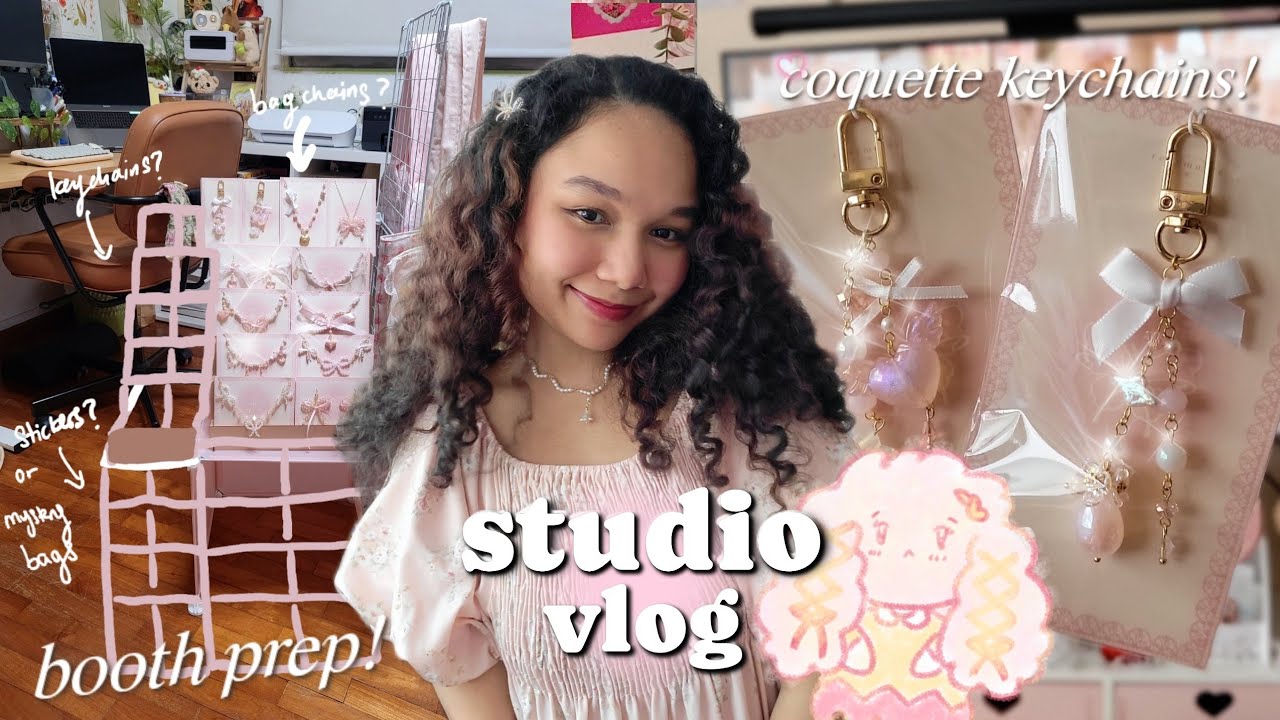 studio vlog 🧸 packing coquette keychains, drawing a new mascot + booth ...