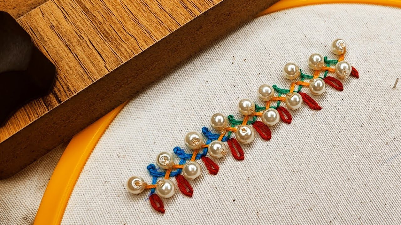 Beaded Borderline Design, Hand Embroidery Border Design, Easy Border ...