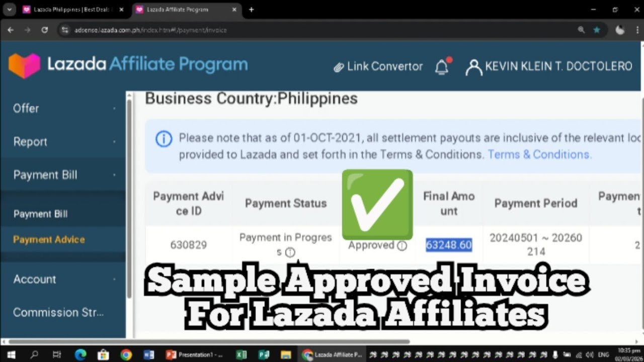 Sample Approved Invoice For Lazada Affiliates | #lazadaaffiliate - YouTube