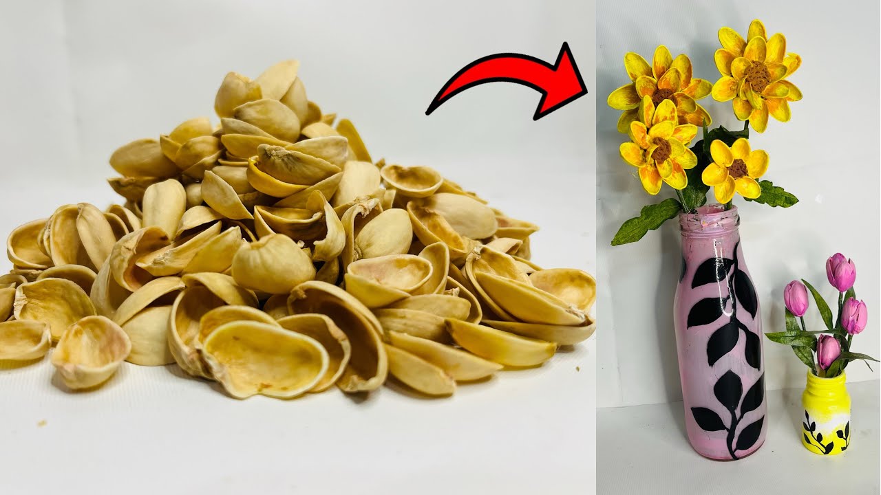 Pista shell flower art || Eco-artistry with pista shells - YouTube