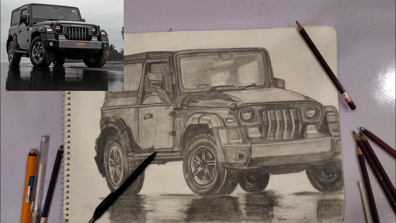 mahindra thar drawing | thar | how to draw thar | thar sketch #Thar # ...