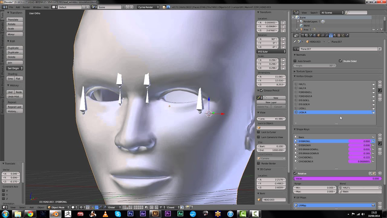 HEAD WRINKLES SIMULATION tutorial - YouTube