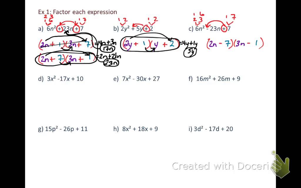 factoring trinomials of type ax2 + bx + c Video 1 - YouTube