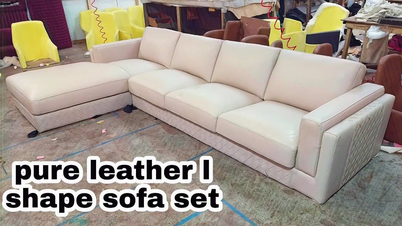 pure leather l shaped sofa set making by A.R FURNITURE WORLD - YouTube