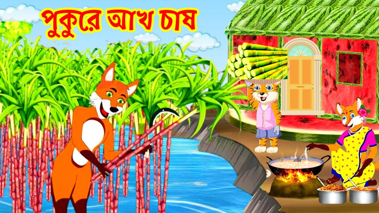 পুকুরে আখ চাষ | Pukure akh chas | Fox cartoon | rupkothar golpo ...