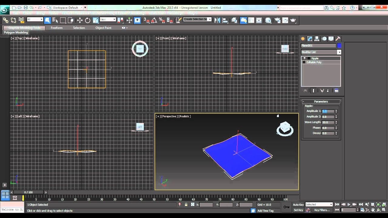 3ds max tutorial: how to ripple a plane - YouTube