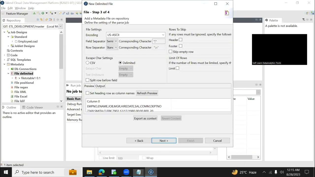 Talend CSV File to Snowflake Table (tfileinputdelimited) - YouTube