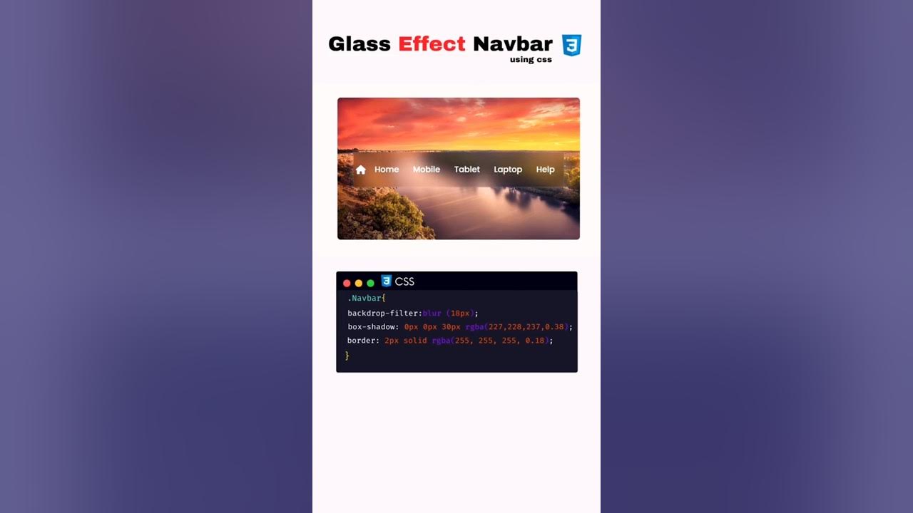 Glass Effect Navbar Using Css Css Animation Shorts Coding
