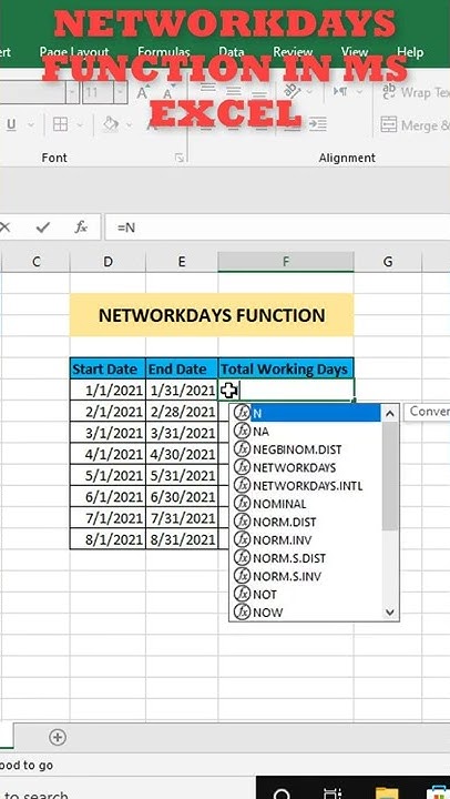 How To Calculate Working Days Using Networkdays Function In Ms Excel Tutorial 2019 Youtube 9737