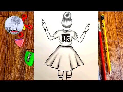 Arkası Dönük BTS KIz Çizimi- KolayBir Kiz Nasl Çizilir || Bts Drawing andBts Girl Drawing [2022