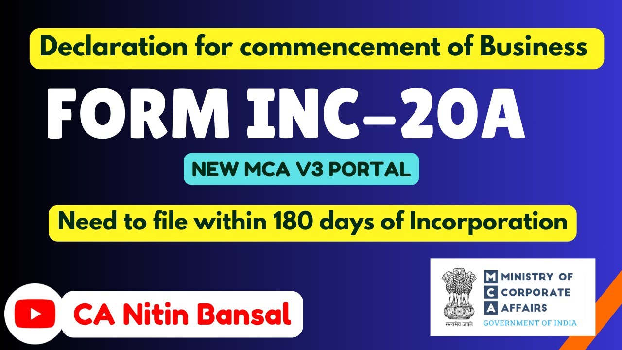 INC 20a Form Filing | How to File INC 20A form | Commencement of ...