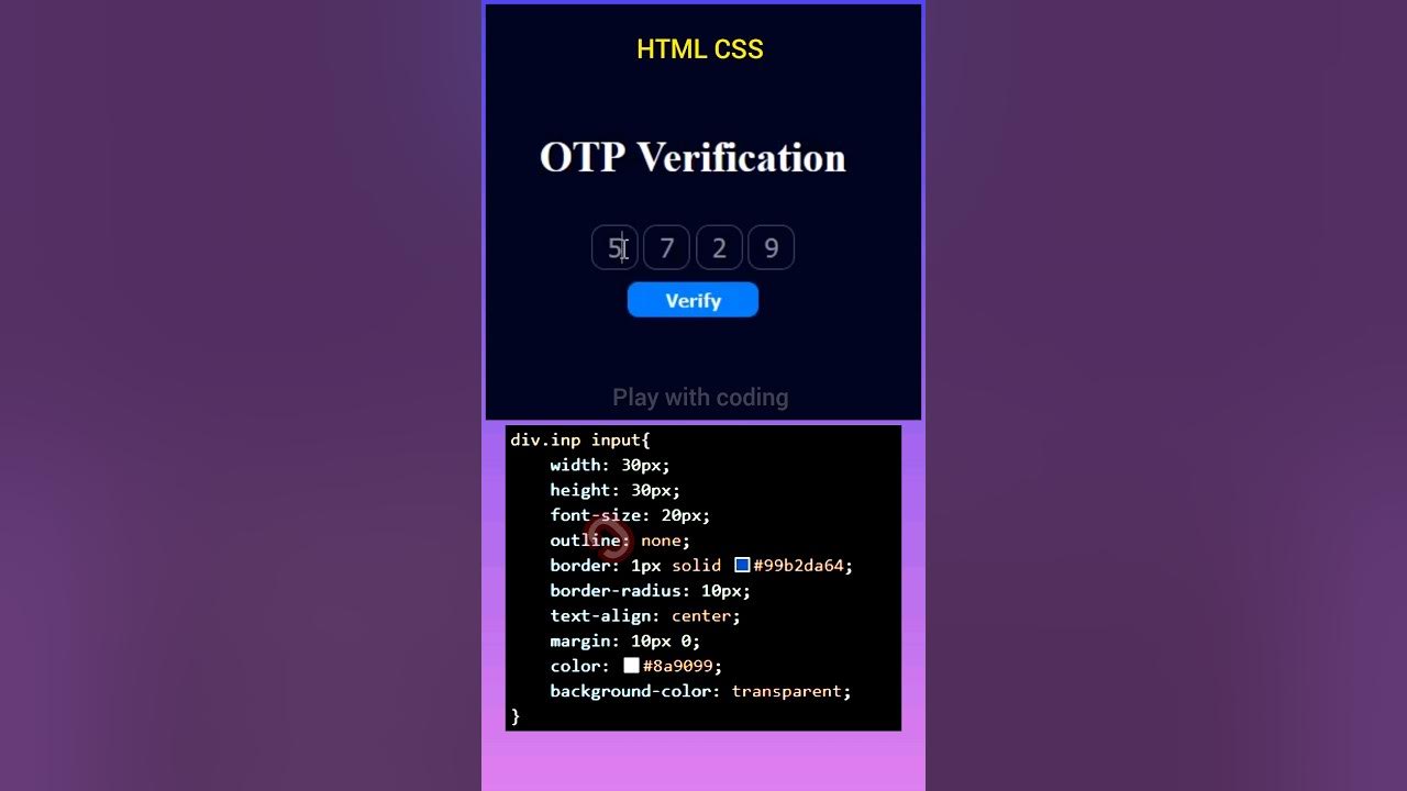 Otp Verification Form In Html Css And Javascript Programming Coding Learnhtml Youtube 3012