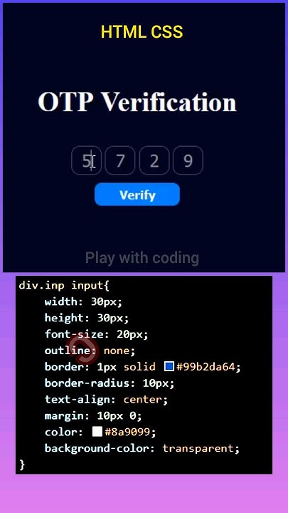 Otp Verification Form In Html Css And Javascript Programming Coding Learnhtml Youtube