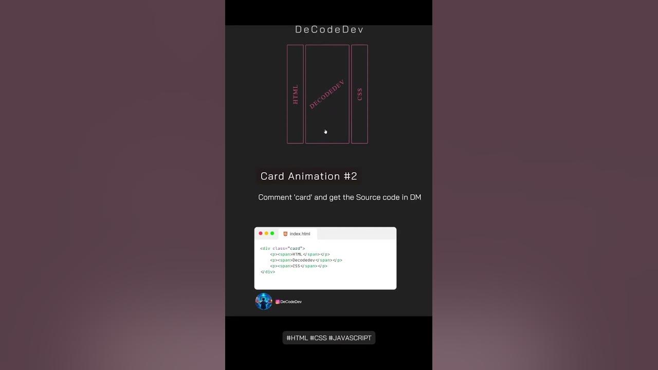Card Animation Part 2 Using Html And Css Animation Css Webdevelopment Youtube