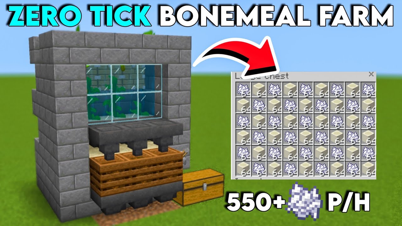 EASY ZERO TICK BONEMEAL FARM IN MINECRAFT BEDROCK (MCPE/XBOX/CONSOLE ...
