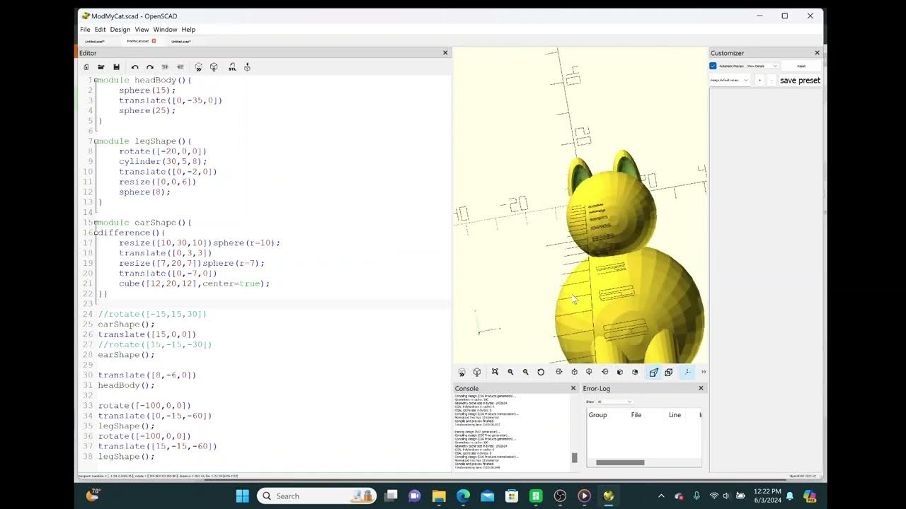 OpenSCAD using modules. Modify My Cat! - YouTube