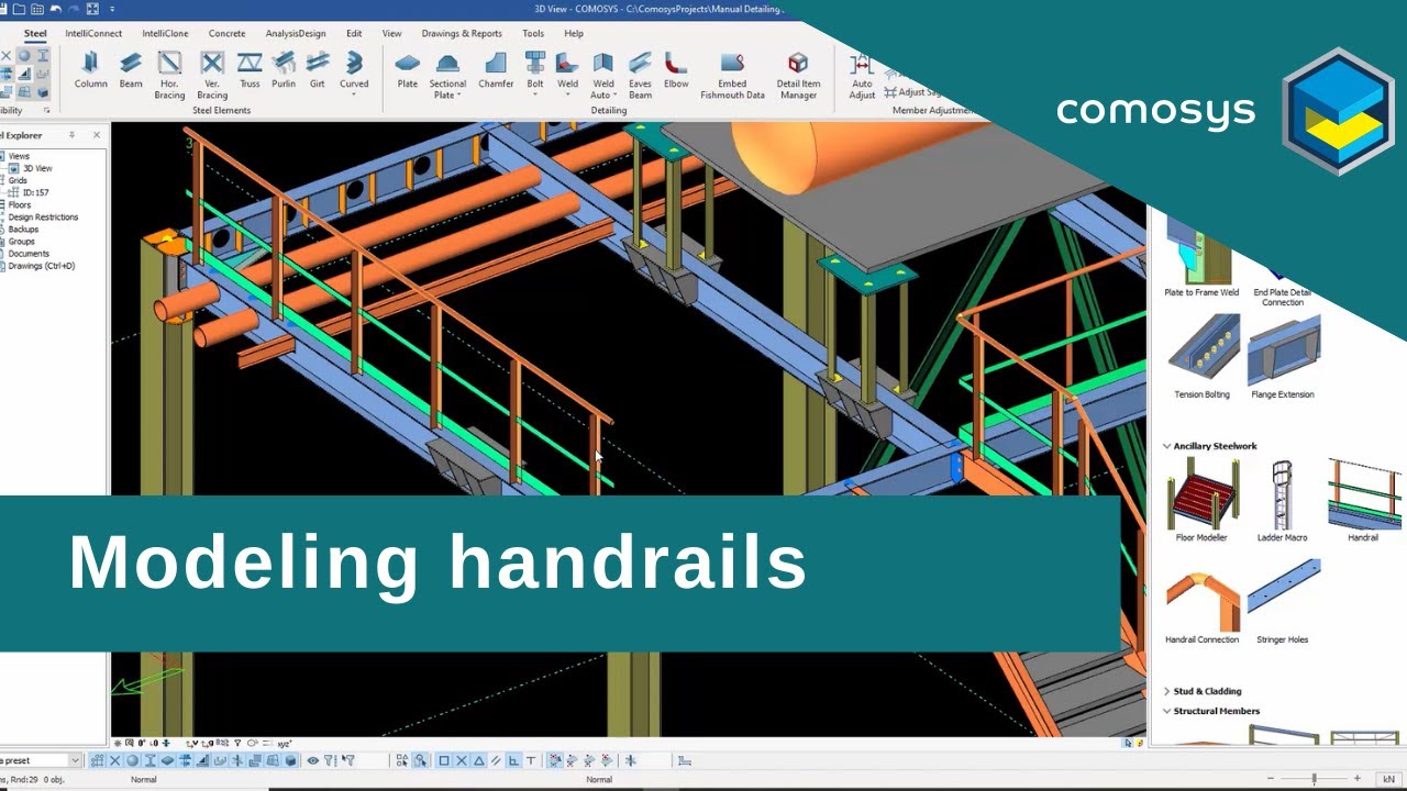 Comosys Steel Detailing Tutorials - Modeling of Handrails - YouTube
