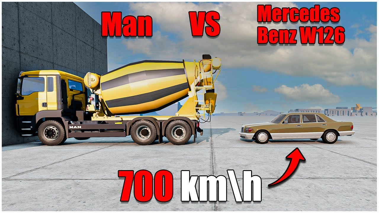 Mercedes Benz W126 VS Man 700 km\h (41)| beamng drive crashes - YouTube
