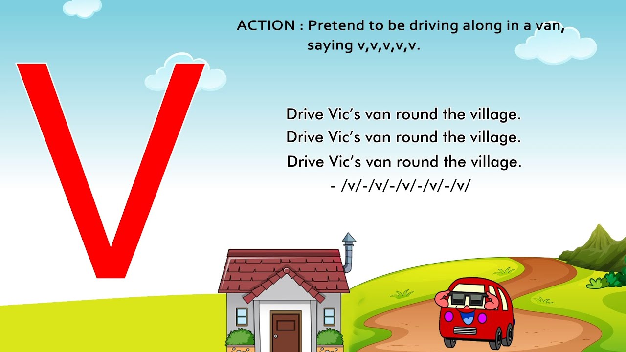 Letter V Phonics Sound & Action | Jolly Phonics | Letter V Phonic Song ...