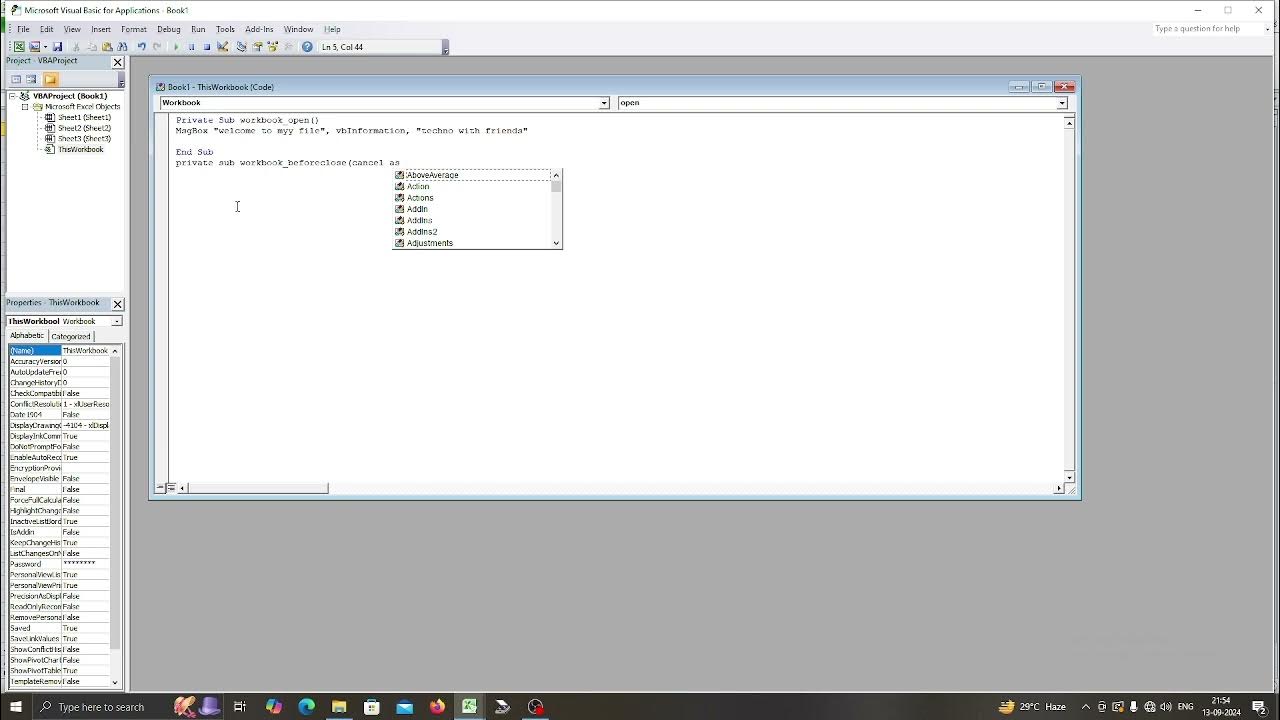 how to create a welcome and thanks message on Microsoft Excel with coding help with screen ...