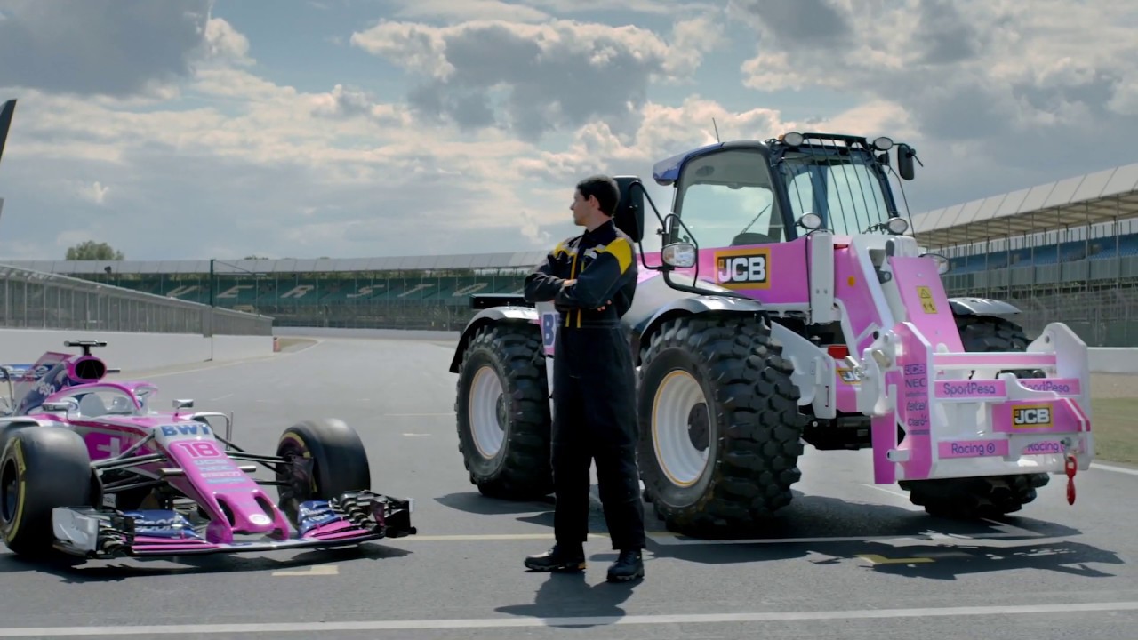 JCB Loadall Telehandler meets SportPesa Racing Point F1 Car - YouTube
