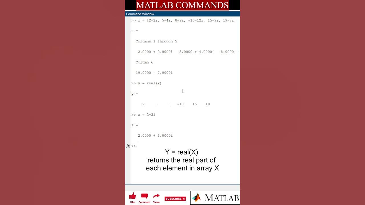 #Shorts #matlabtutorials - Real part of a complex number #command #operators - YouTube