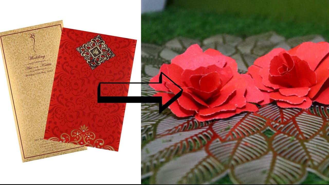 Diy wedding card flower making 😱/Rose flower making using wedding/rose ...