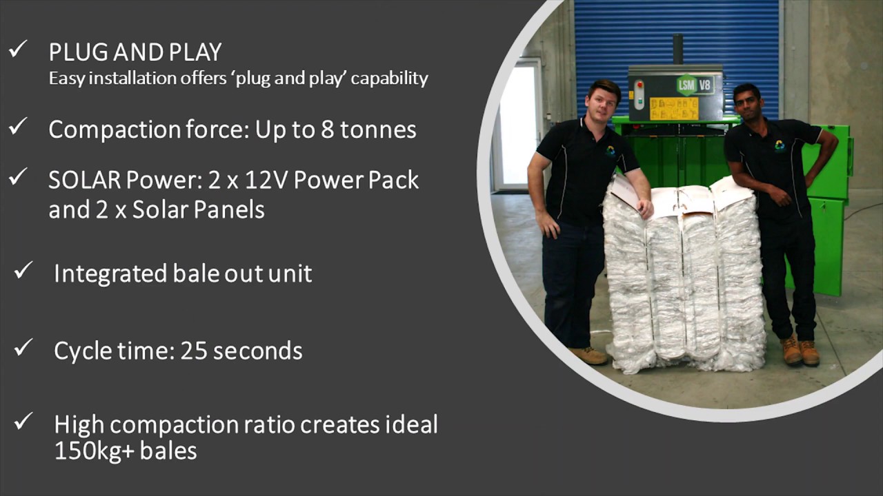 Smart Waste Solutions V8 Solar baler - YouTube