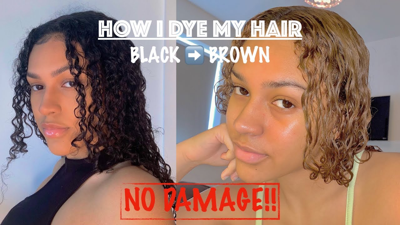 HOW I DYE MY CURLY HAIR | BLACK TO LIGHT BROWN - YouTube