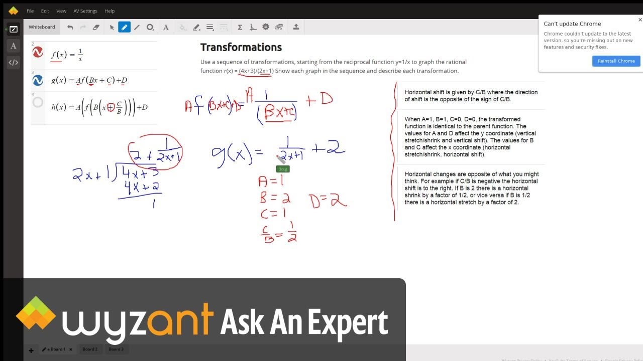 Identify transformations to the reciprocal parent function (starting ...