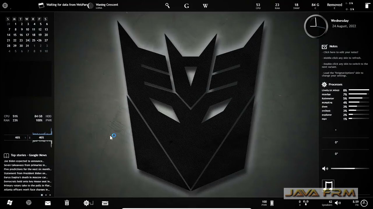 Transformers Theme with customization of Enigma Rainmeter Skin on Windows 11 - Simple and ...