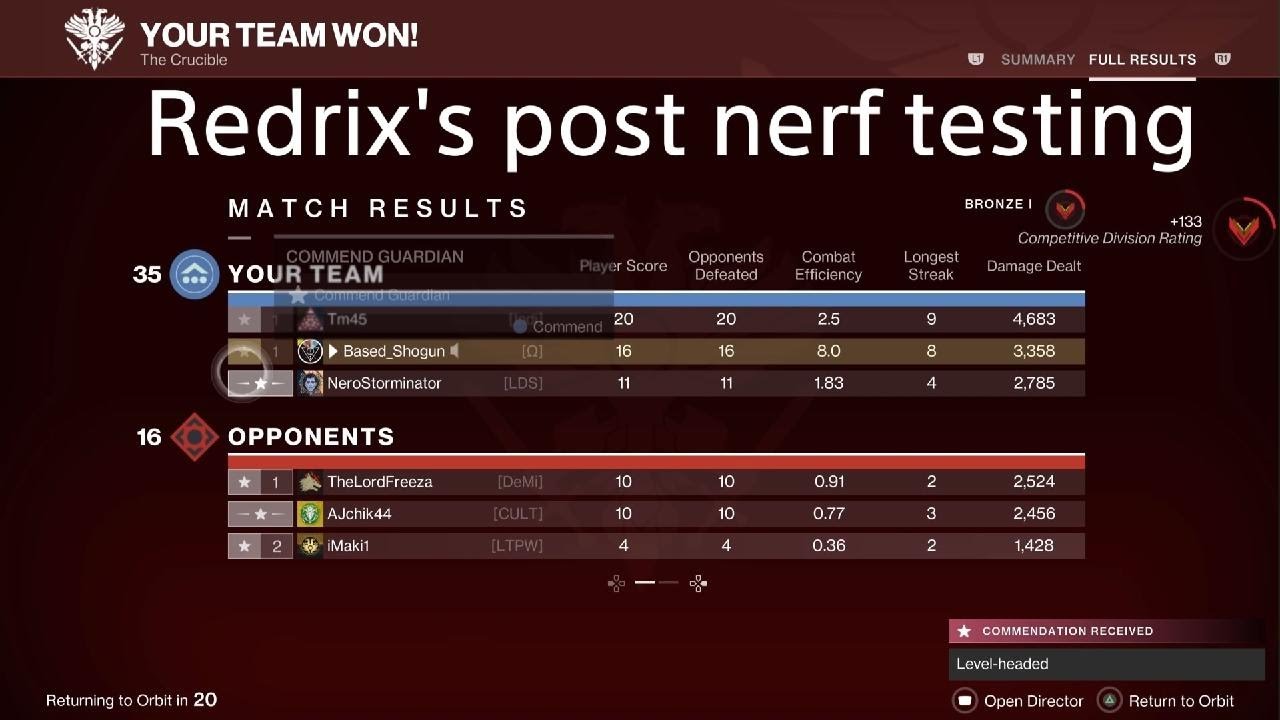 Destiny 2 comp Redrix's post nerf testing - YouTube