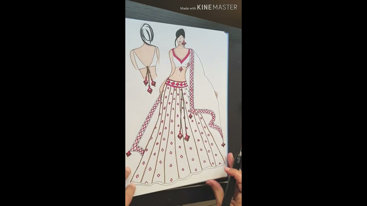 How to draw a girl with traditional dress/ Fashion illustration ...