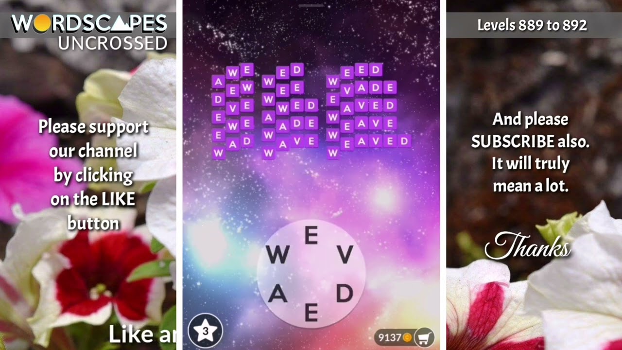 Wordscapes Uncrossed "COSMO" levels 889 to 892 - YouTube