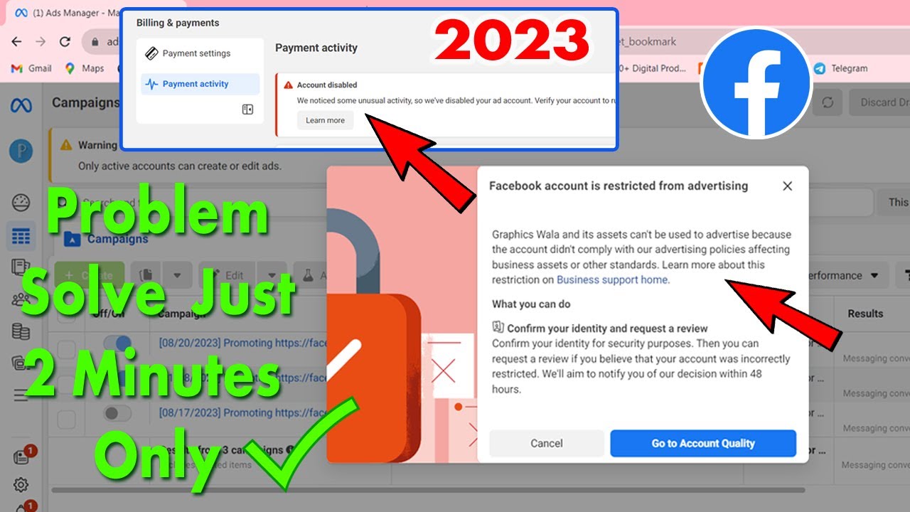 How to Solve Facebook account is restricted from advertising | facebook ...
